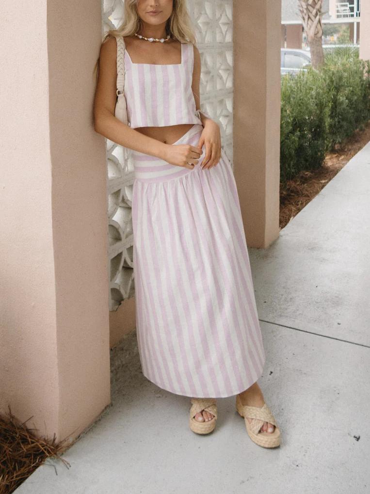 TIFFANY - PINK AND WHITE SUMMER SKIRT SET – North & Muse