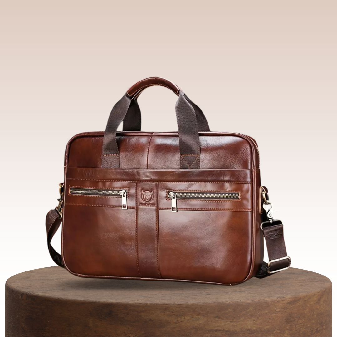 Preston | Sleek Leather Work Briefcase with Twin-Zip Front – North & Muse