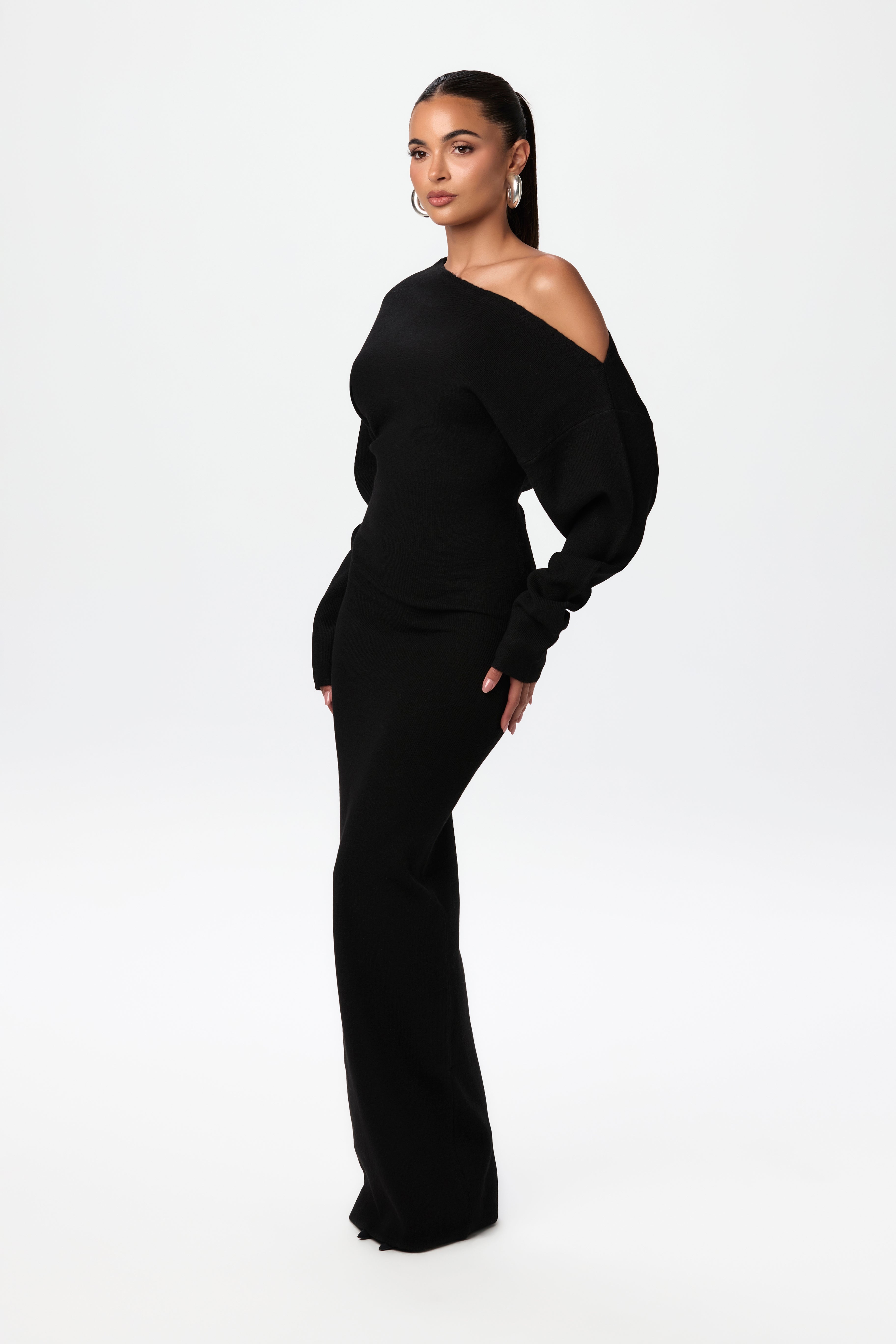 TONI - ASYMMETRICAL NECKLINE SWEATER DRESS – North & Muse